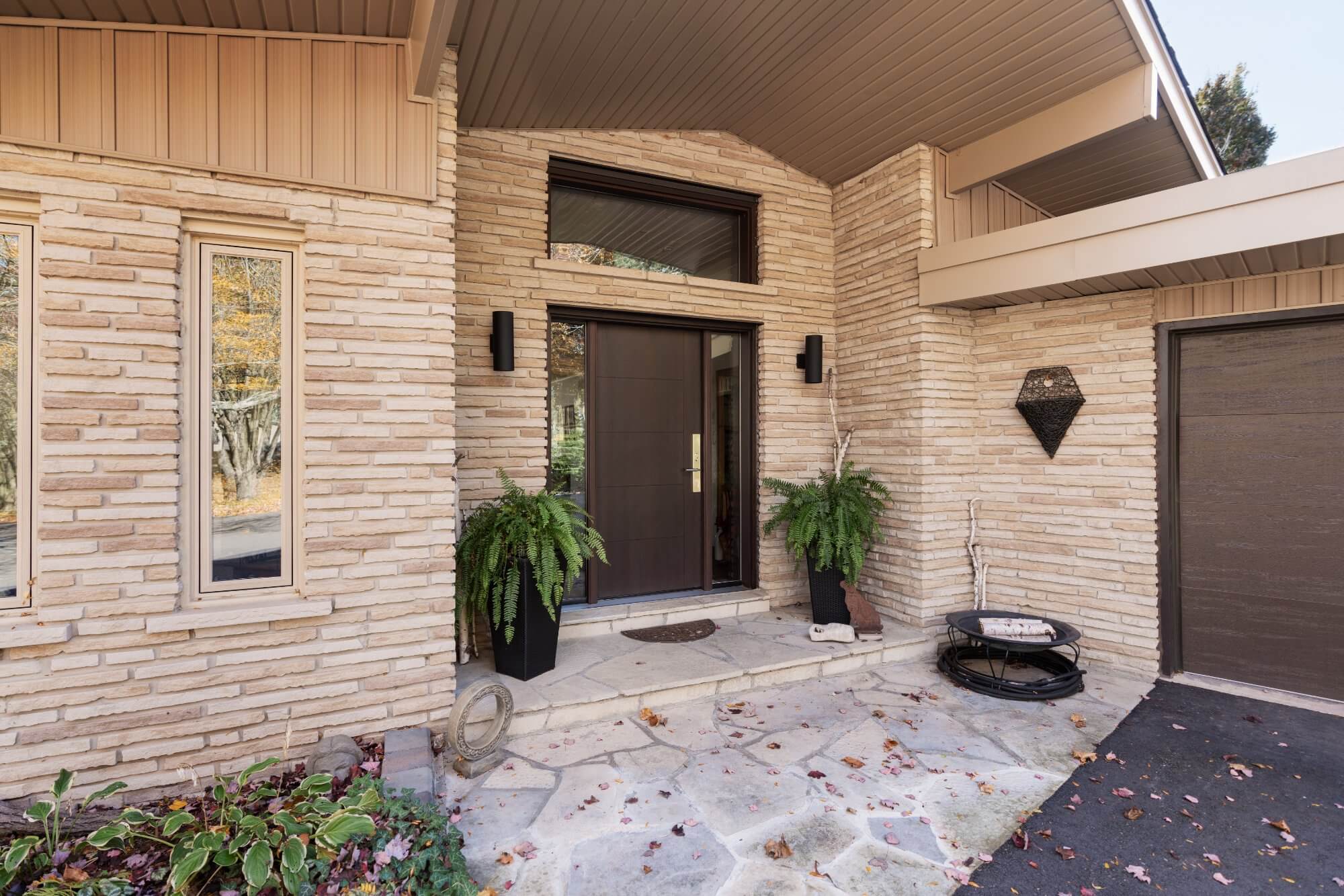 Contemporary Flush-Panel Engraved Fiberglass Exterior Door | MASTERGRAIN