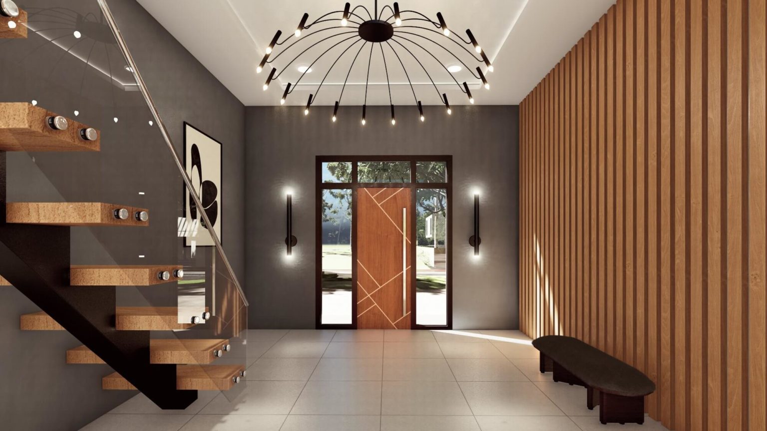 Contemporary Cherry Fiberglass Exterior Door with Stainless Inlays ...